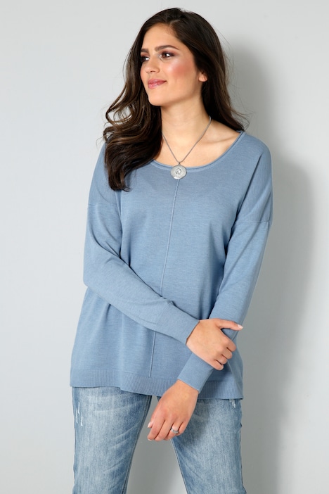 Pullover, oversized, Rundhals, Langarm, hellblau | Happy Size
