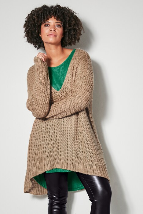 Long-Pullover, grob gestrickt, V-Ausschnitt, Langarm | weitere Pullover ...