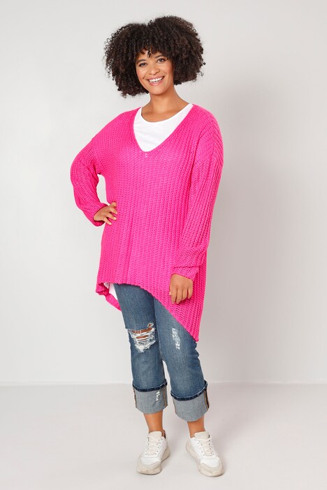 Long-Pullover, grob gestrickt, V-Ausschnitt, Langarm | weitere Pullover ...