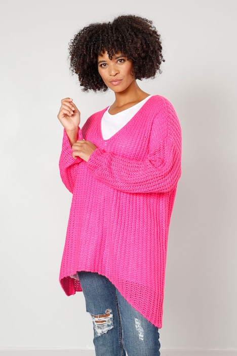 Long-Pullover, grob gestrickt, V-Ausschnitt, Langarm | weitere Pullover ...