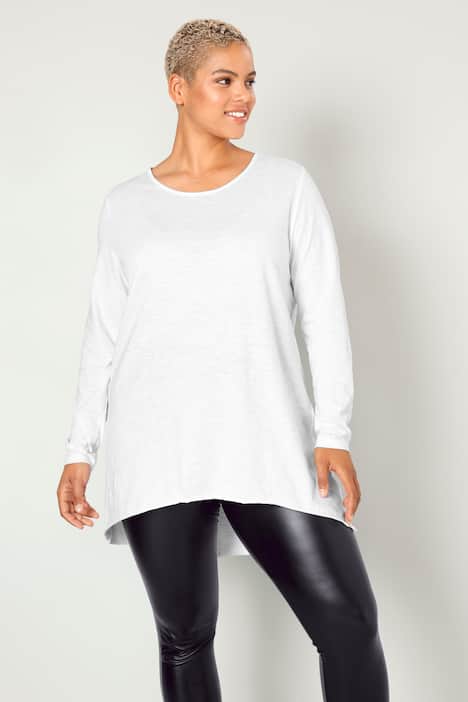 Basic-Longshirt, Rundhals, Langarm, gerundeter Saum, weiß | Happy Size