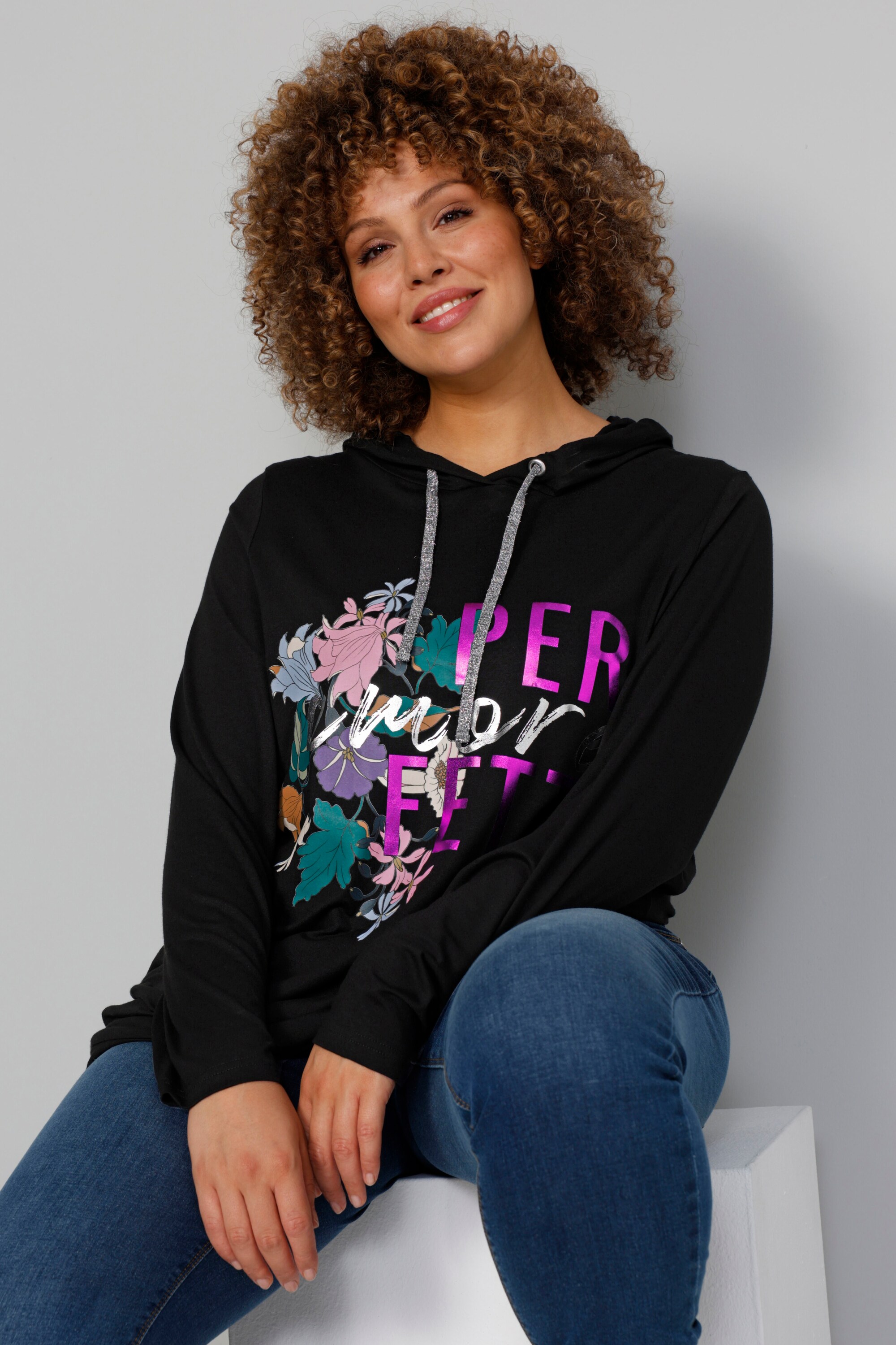 MIAMODA Damen große Größen Long Hoodie großer Print Kapuze Langarm ...
