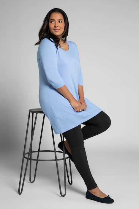 Princess Seam Round Neck Cotton Knit Tunic, lavender | Ulla Popken