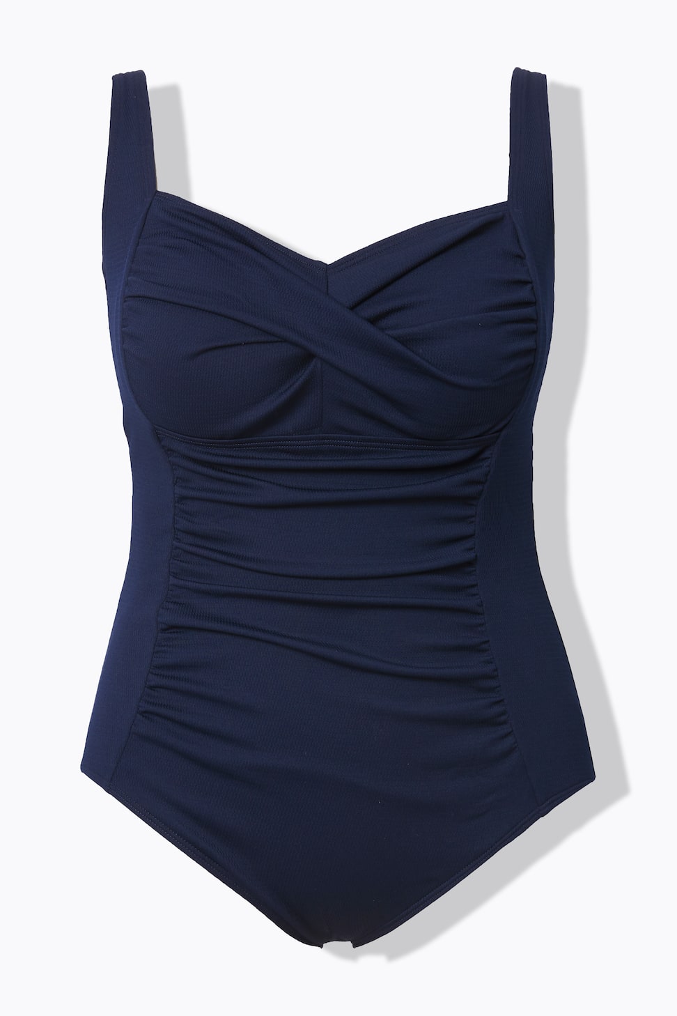 Draped Front Sweetheart Neck Front Lined Swimsuit, marine | Ulla Popken