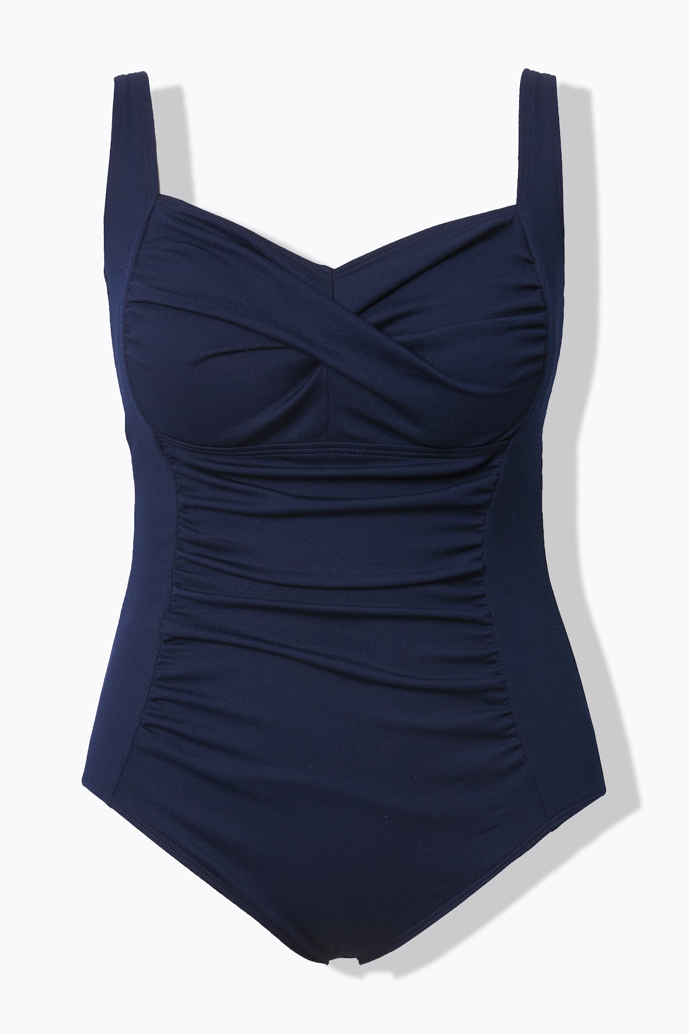 Draped Front Sweetheart Neck Front Lined Swimsuit, marine | Ulla Popken