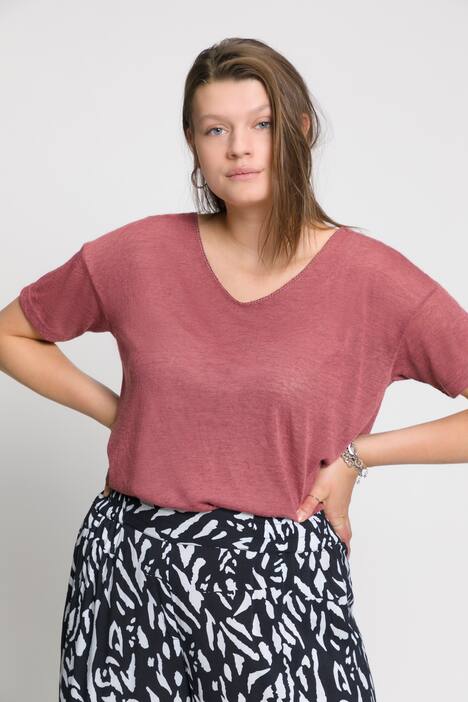 Fine Texture Slub Jersey Tee, chestnut red | Ulla Popken