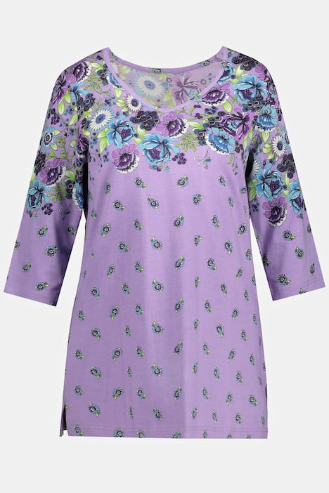 Raining Flowers Print V-Neck Knit Tunic | Knit Tunics | Knit Tops & Tees
