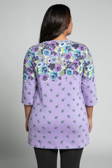 Raining Flowers Print V-Neck Knit Tunic | Knit Tunics | Knit Tops & Tees