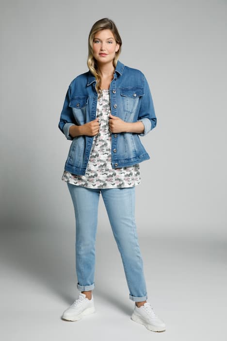 Shirt, Camouflage, A-Linie, Falten, V-Ausschnitt, 3/4-Arm, hellgrau ...