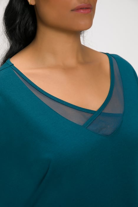 Illusion Mesh Inset V-Neck Nightgown, teal | Ulla Popken