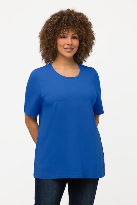 Essential Round Neck Stretch Tee, cobalt blue | Ulla Popken