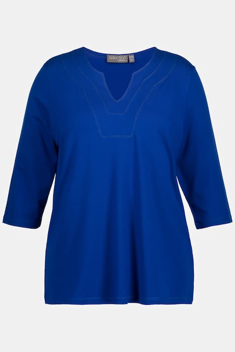 Layered Neckline Stretch Knit Top, royal blue | Ulla Popken