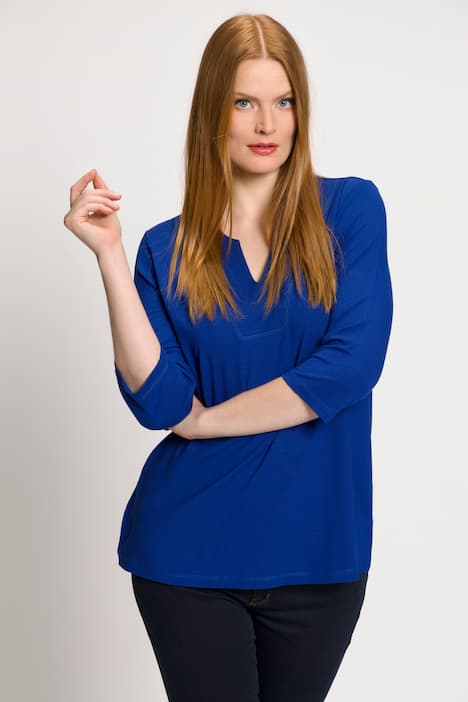 Layered Neckline Stretch Knit Top, royal blue | Ulla Popken