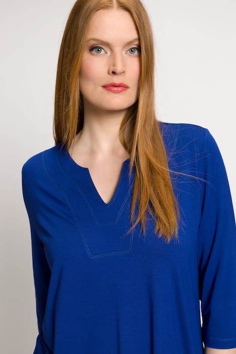 Layered Neckline Stretch Knit Top, royal blue | Ulla Popken