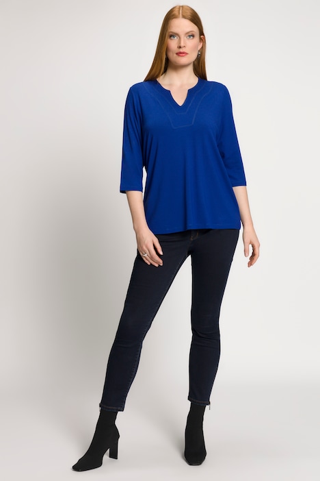 Layered Neckline Stretch Knit Top, royal blue | Ulla Popken