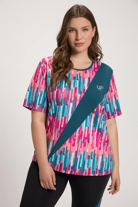 Graphic Stripe Mesh Inset Short Sleeve Stretch Knit Top | T-Shirts ...