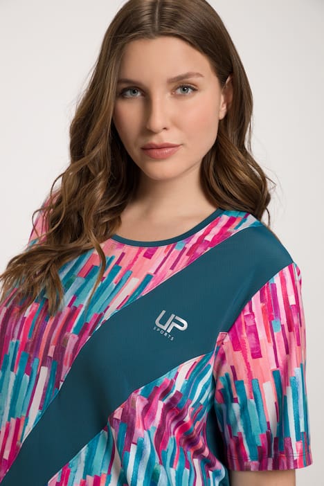 Graphic Stripe Mesh Inset Short Sleeve Stretch Knit Top | T-Shirts ...