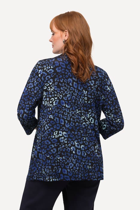 Blue Leopard Print Waterfall Neck Slinky Stretch Knit Top, royal blue ...