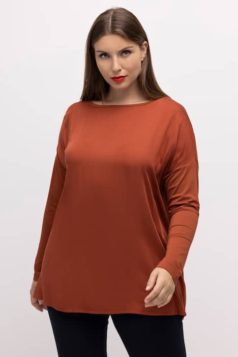 Mixed Fabric Satin Front Oversized Fit Top | T-Shirts | Knit Tops & Tees