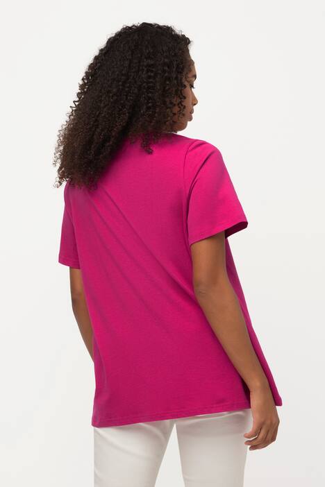 Elastic Lace Up Collar Tee, fuchsia pink | Ulla Popken