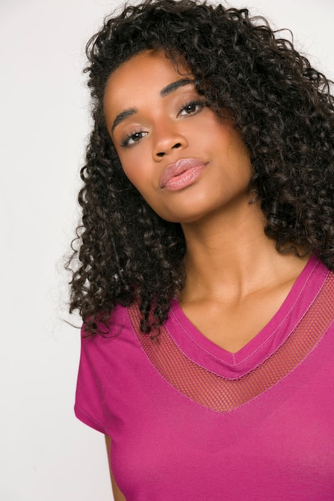 T-Shirt, Netzeinsatz, Oversized, V-Ausschnitt, Halbarm, maulbeere ...