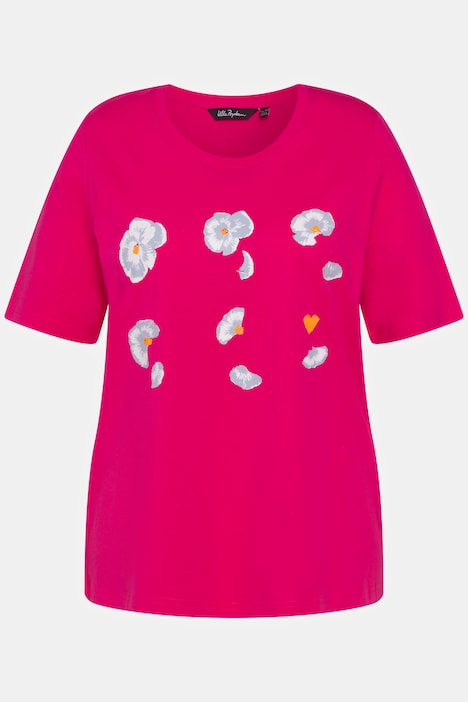 T-shirt, violettes, classique, col rond, manches mi-longues, rose vif ...