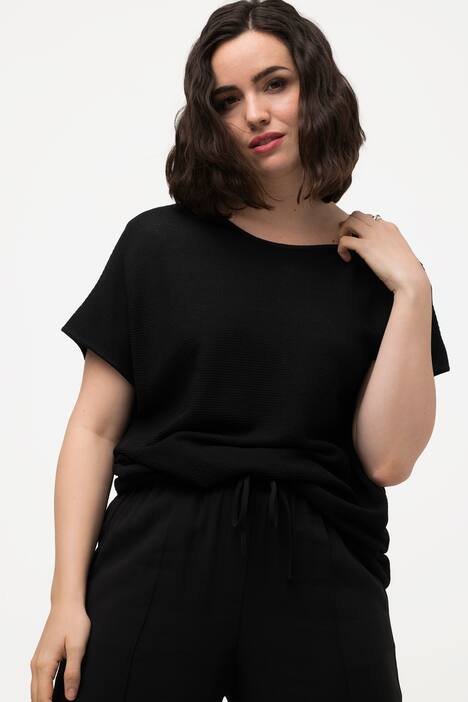 Oversized Short Sleeve Knit, black | Ulla Popken