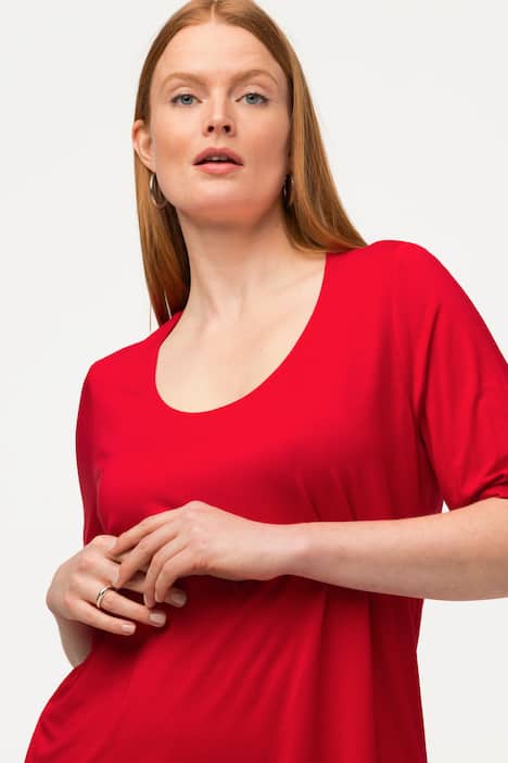 Layered Short Sleeve A-Line Tee, poppy red | Ulla Popken