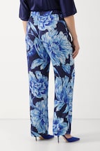 Floral Satin Elastic Waist Pants, ink blue | Ulla Popken