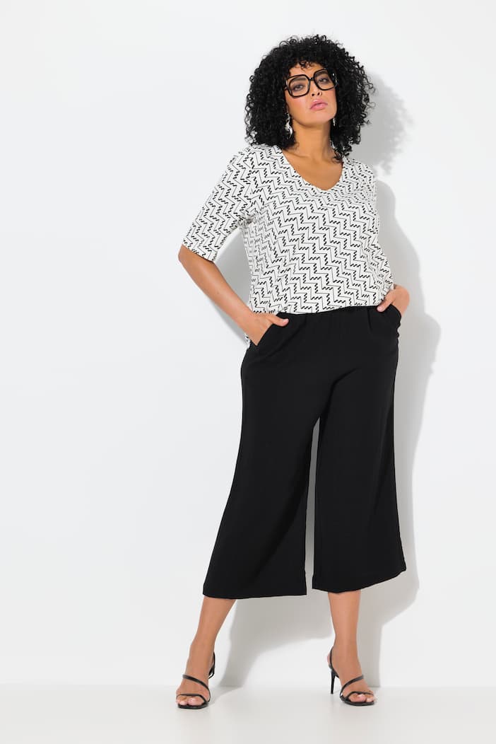 Culotte, wadenlang, weites Bein, Elastikbund, schwarz | Ulla Popken