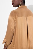 Satin Godet Pleat 3/4 Sleeve Blouse, caramel | Ulla Popken